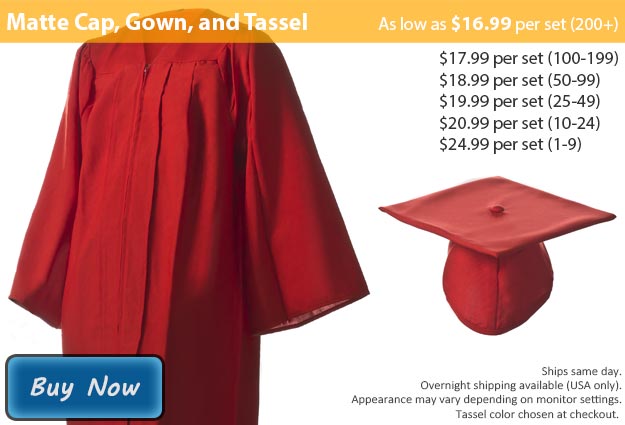Matte Red Graduation Cap, Gown and Tassel Set