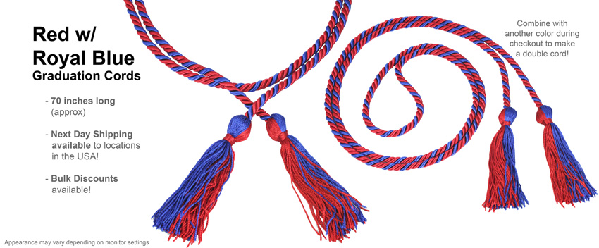 Red and Royal Blue Double Graduation Cords from Honors Graduation