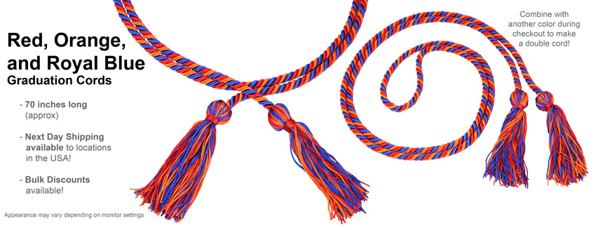 Red Orange and Blue Graduation Cords from Honors Graduation