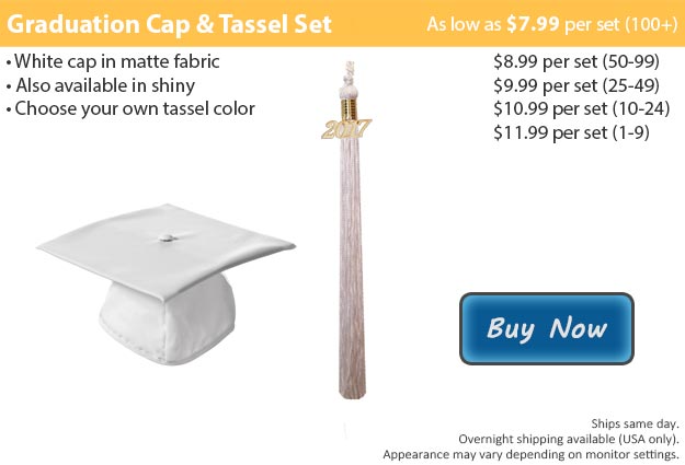 Matte White Graduation Cap and Tassel Sets from Honors Graduation