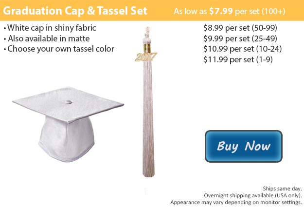 Shiny White Graduation Cap and Tassel Sets from Honors Graduation